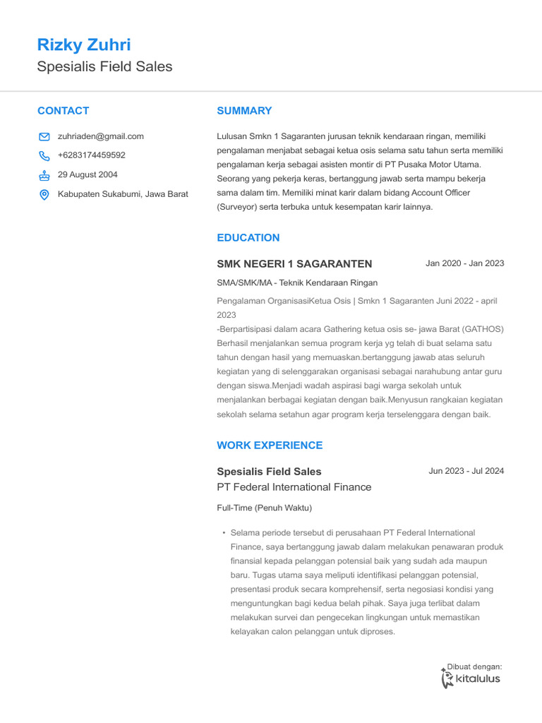 Rizky Zuhri - KitaLulusCV | PDF