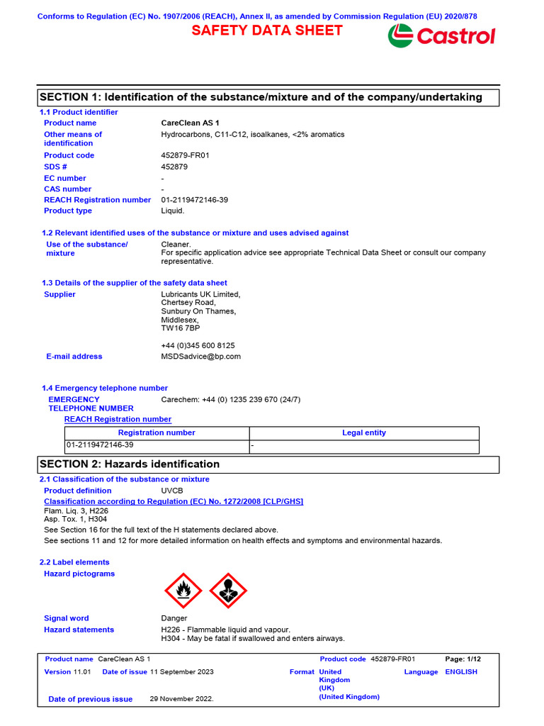 Safety Data Sheet: SECTION 1: Identification of The Substance/mixture ...