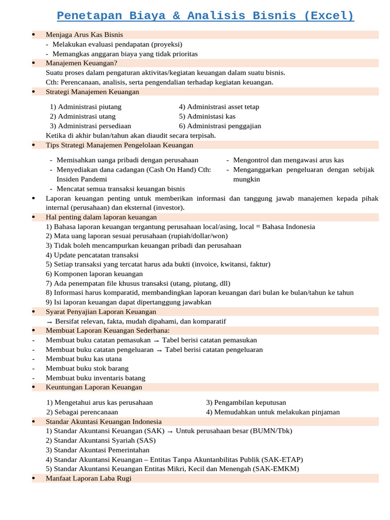 Catatan Biaya Dan Analisis Bisnis (Excel) | PDF