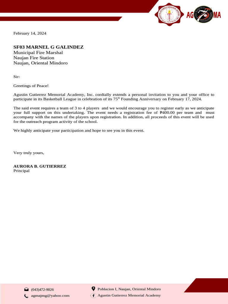 Invitational Letter For Basketball League | PDF