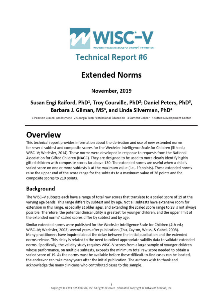 Wisc V Technical Report 6 Extended Norms | PDF