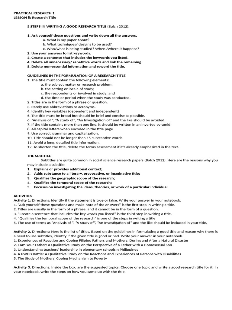 Practical Research 1 - Lessons 8 9 | PDF