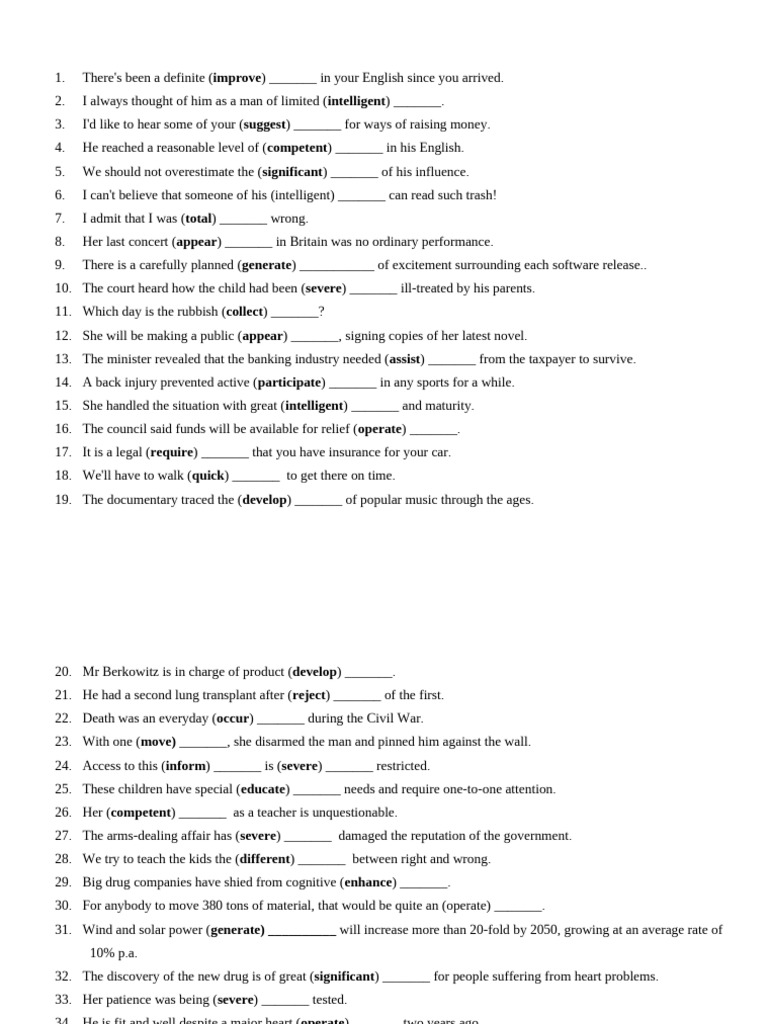 Word Formation Exercises | PDF