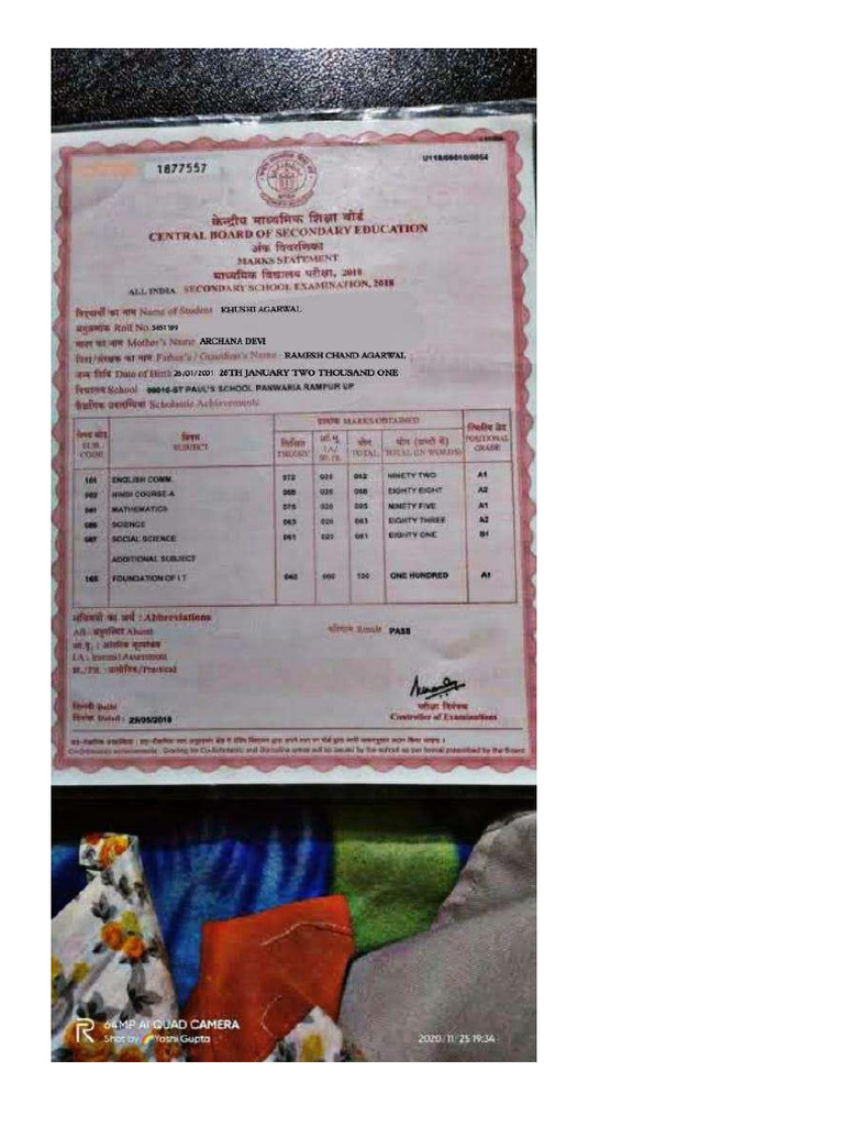 Khushi 10TH Marksheet | PDF