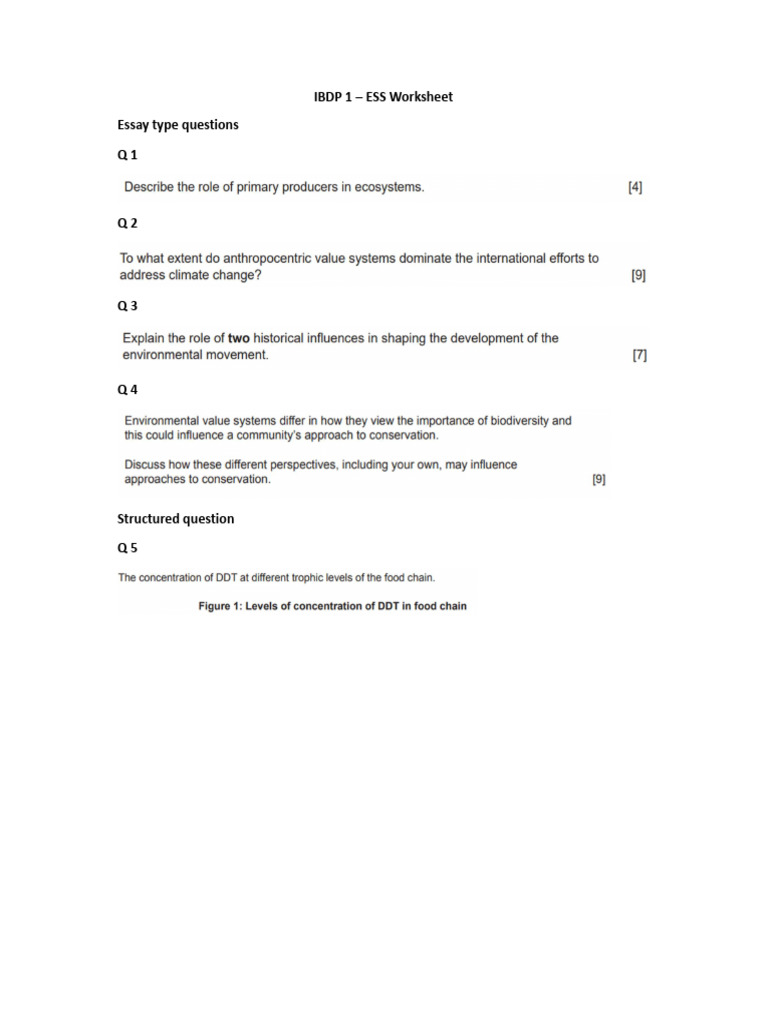 IB ESS Worksheet 1 | PDF