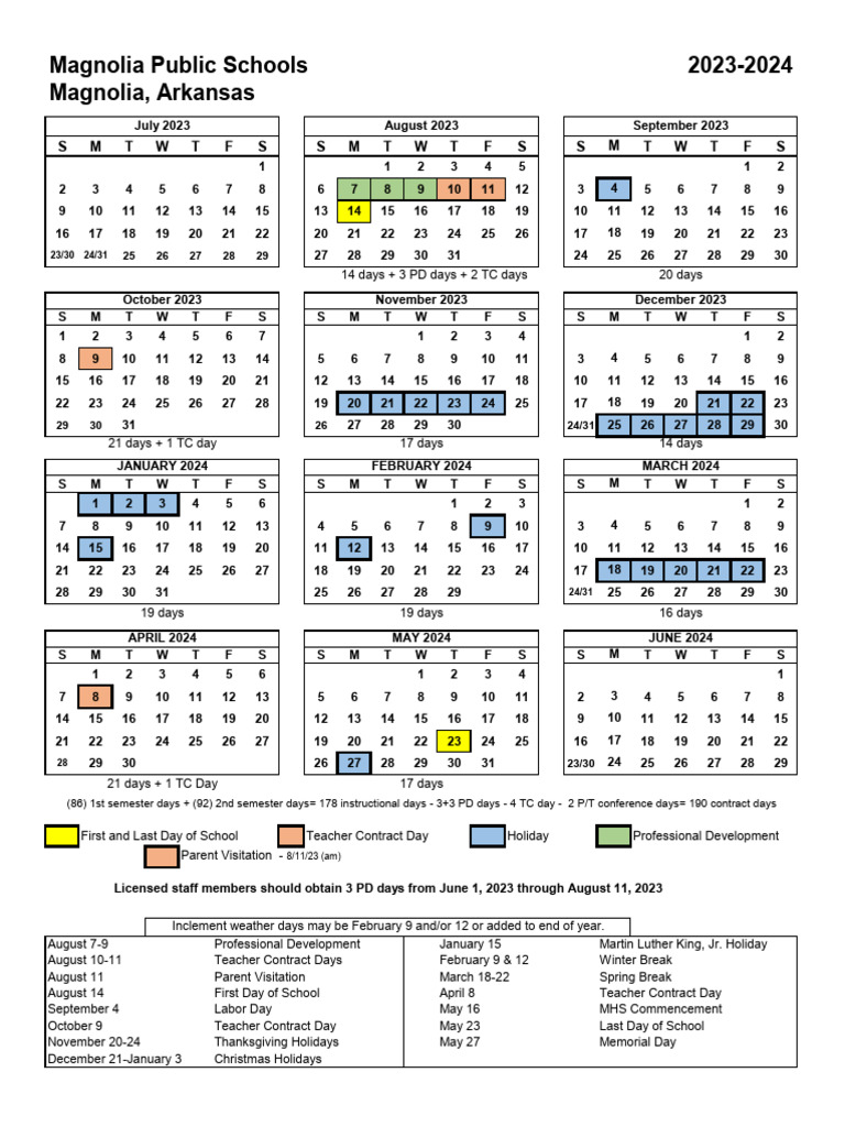 Magnolia Public Schools 2023-2024 Calendar | PDF | Academic Term ...