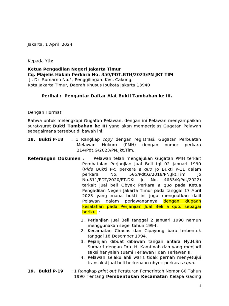 07 Pengantar Daftar Alat Bukti Tambahan III | PDF