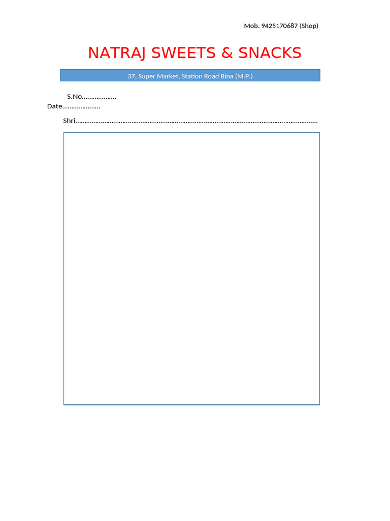 Natraj Sweets | PDF