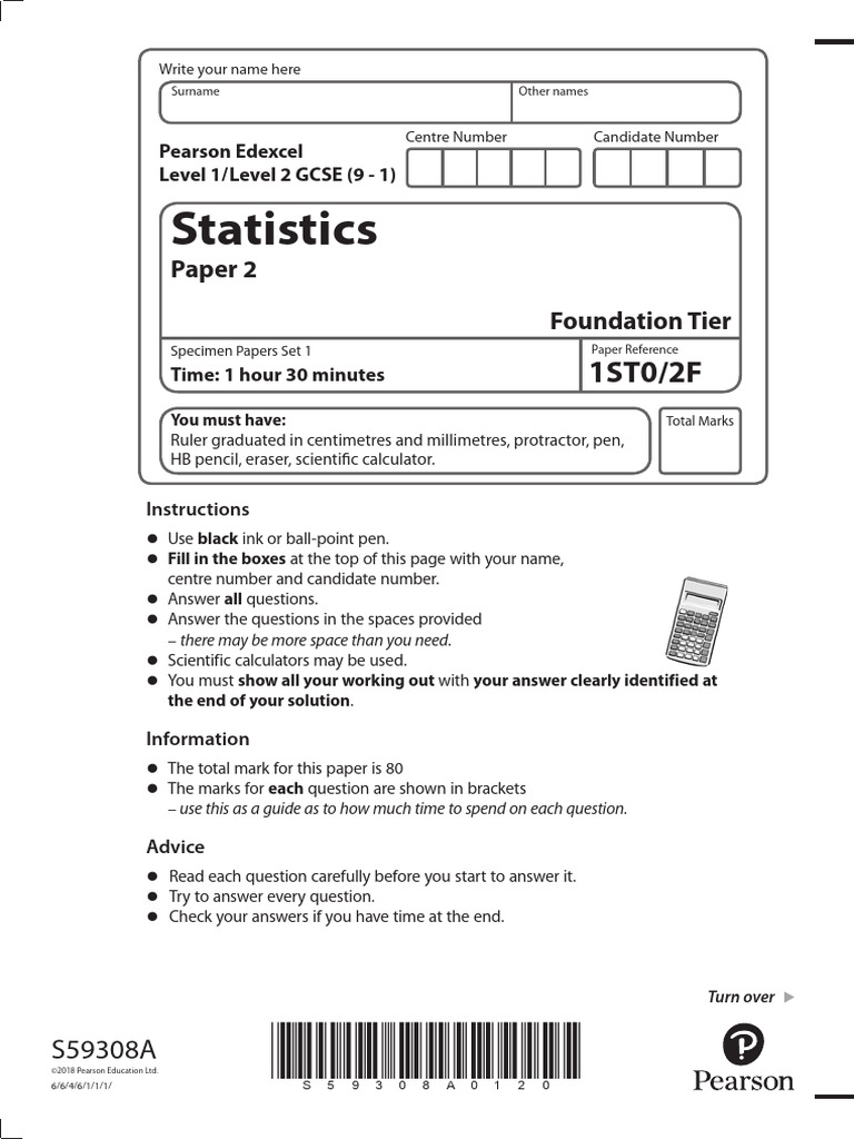 S59308A - Specimen Set 1 - GCSE - Statistics - 1ST0 - 2F - Final | PDF