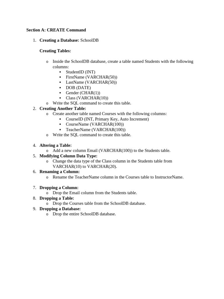 Worksheet For DDL | PDF