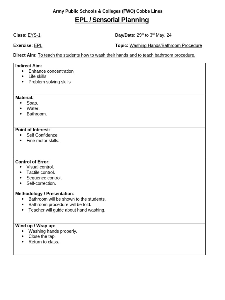 EPL & Sensorial Planner | PDF