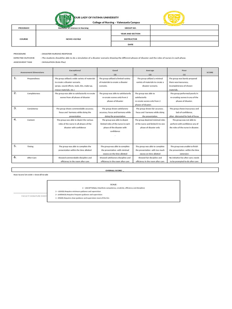 410 DN Rubric Disaster Simulation | PDF
