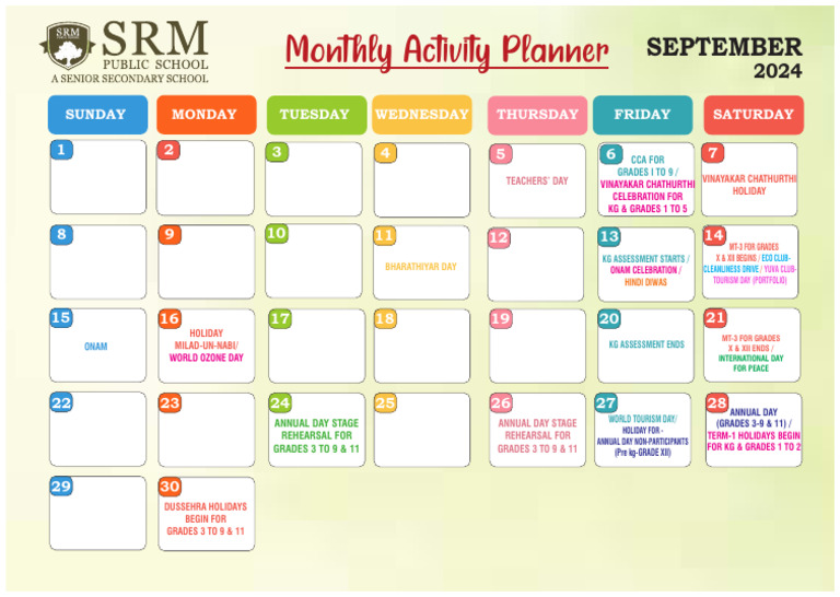 Monthly Activity Planner September 2024 | PDF