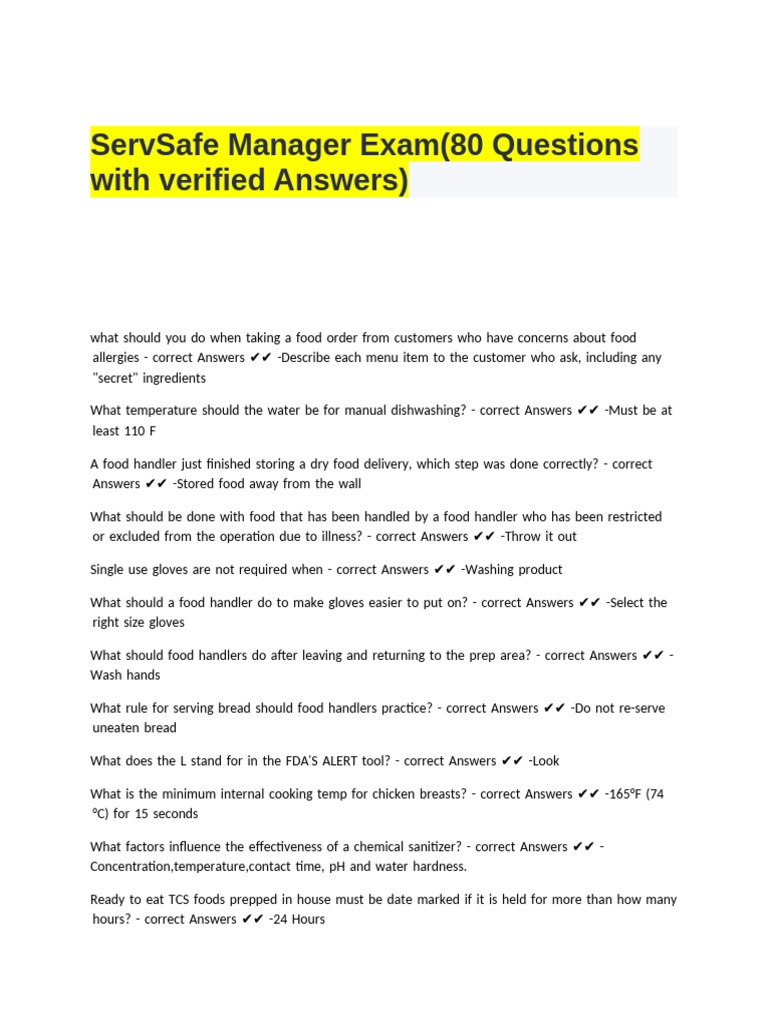 ServSafe Manager Exam(80 Questions With Verified Answers) | PDF