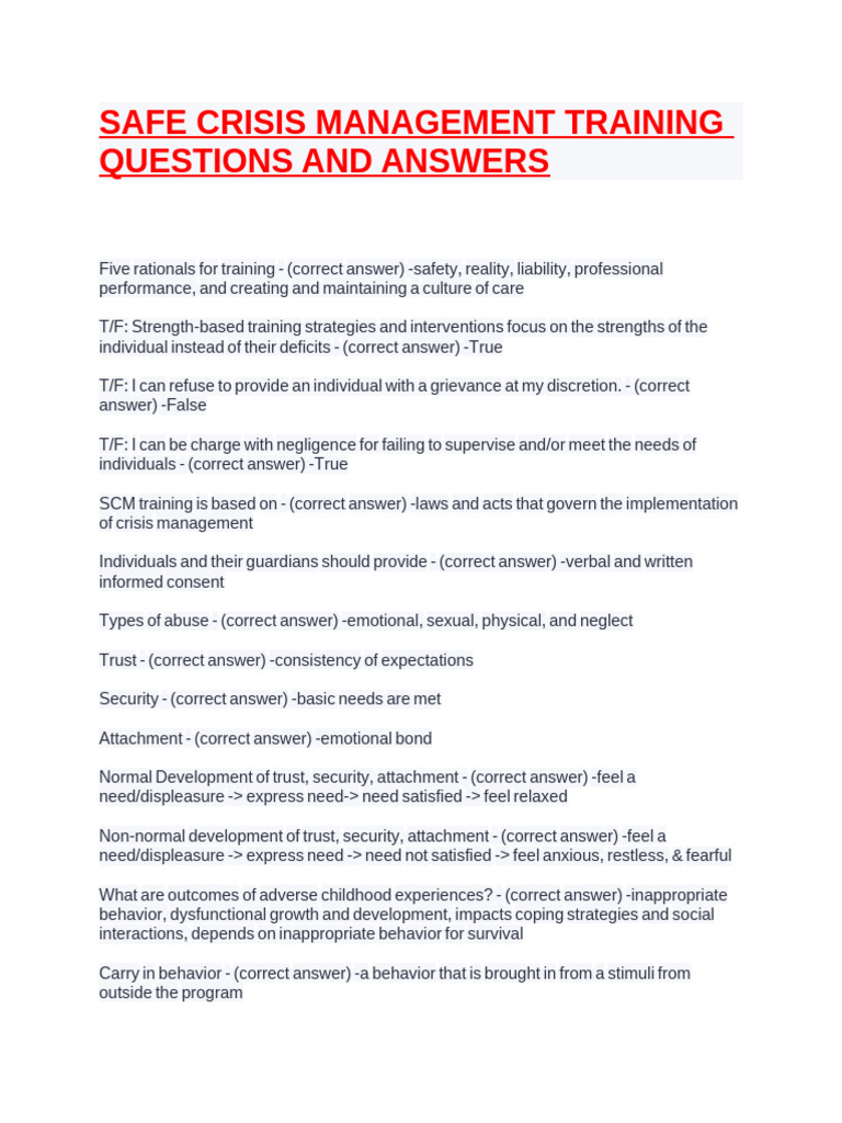 Safe Crisis Management Training Questions and Answers | PDF