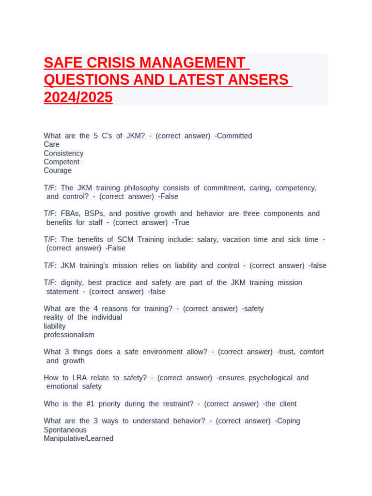 Safe Crisis Management Questions and Latest Ansers 2024 | PDF