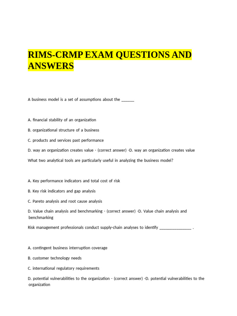 Rims-Crmp Exam Questions and Answers | PDF