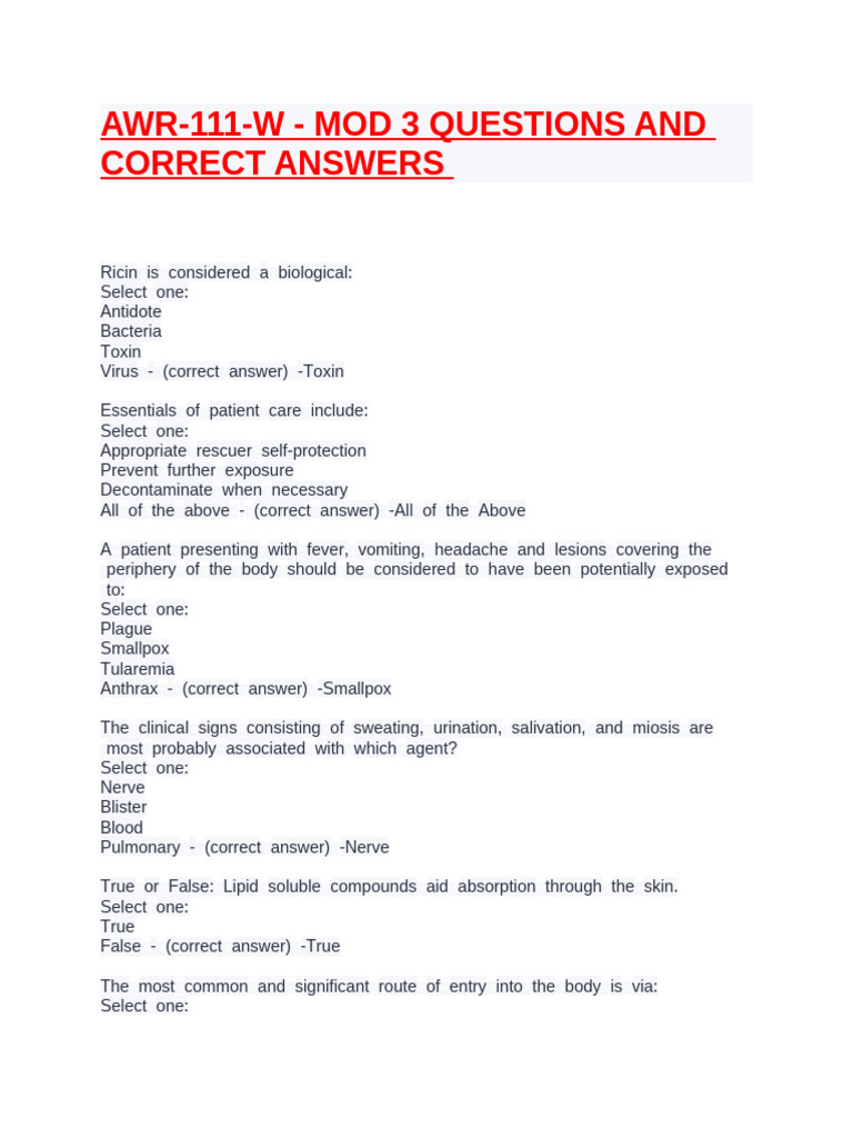 Awr-111-W - Mod 3 Questions and Correct Answers: N N N N N | PDF