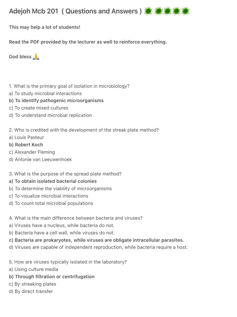 MCB 201: Microbiology Q&A Guide | PDF | Sterilization (Microbiology ...
