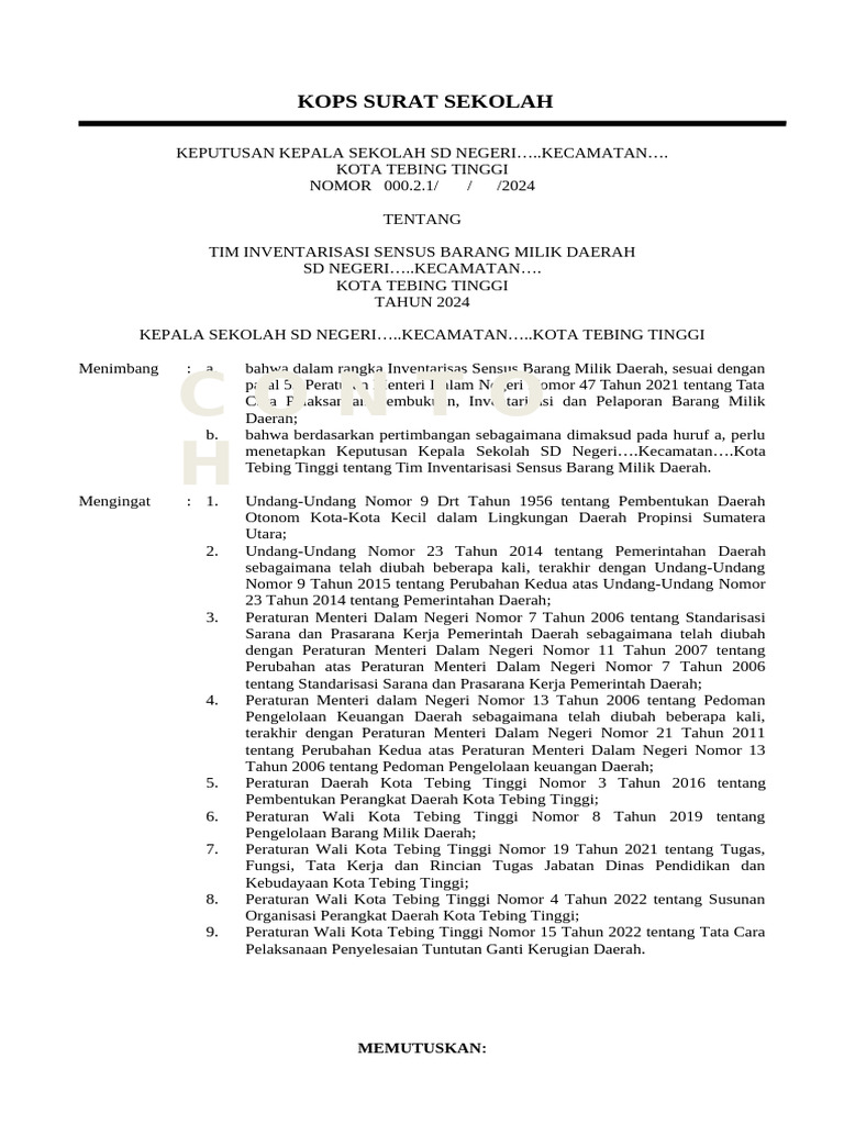 Contoh SK TIM Sensus BMD | PDF