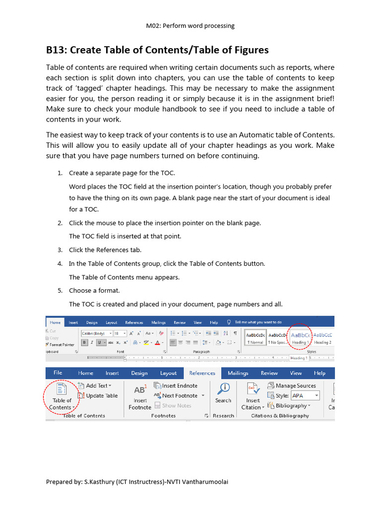 Create table of content | PDF