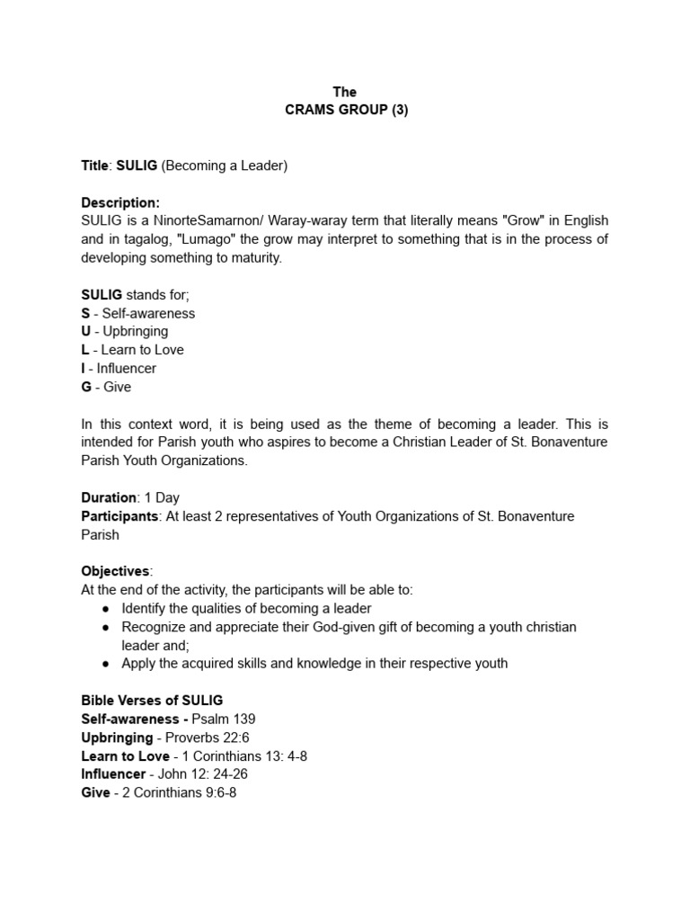 SULIG (Becoming A Leader) by The CRAMS | PDF