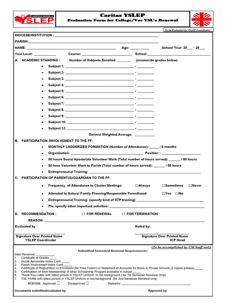 YSLEP Evaluation Form | PDF