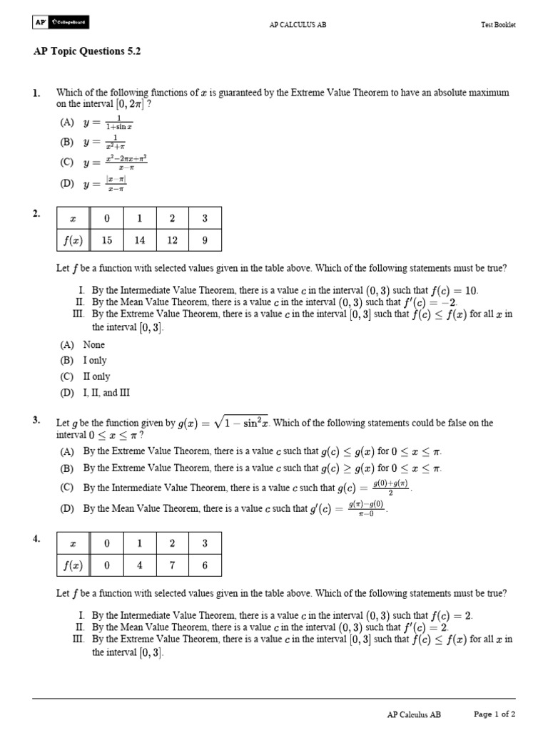 Topic Qustions 5.2 (MVT vs. EVT vs. IVT Justification) | PDF