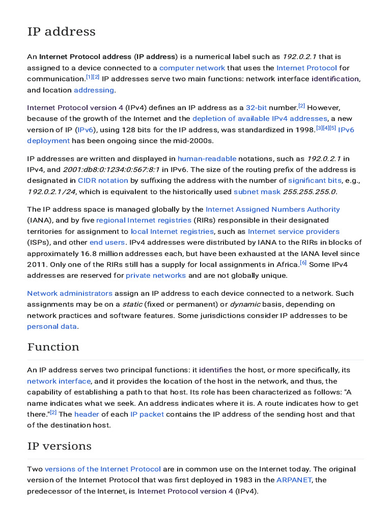 IP Address - Wikipedia | PDF