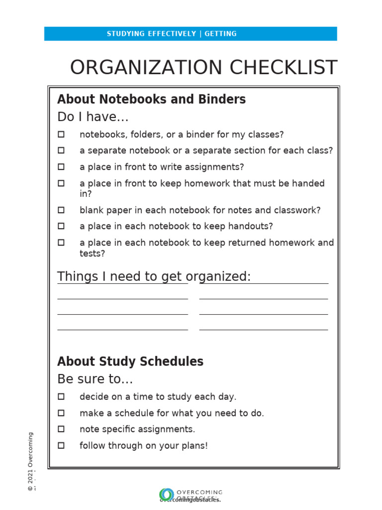 Lesson 1 Getting Organized Activity Sheets | PDF