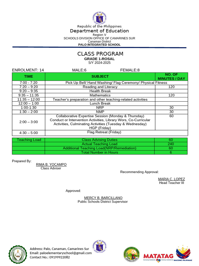 Class Program Grade 1 GROUP A | PDF