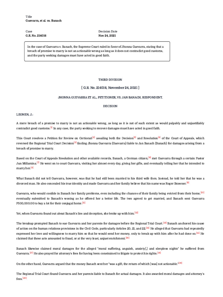 PFR 8 - G.R. No. 214016 - Guevarra, Et Al. vs. Banach | PDF