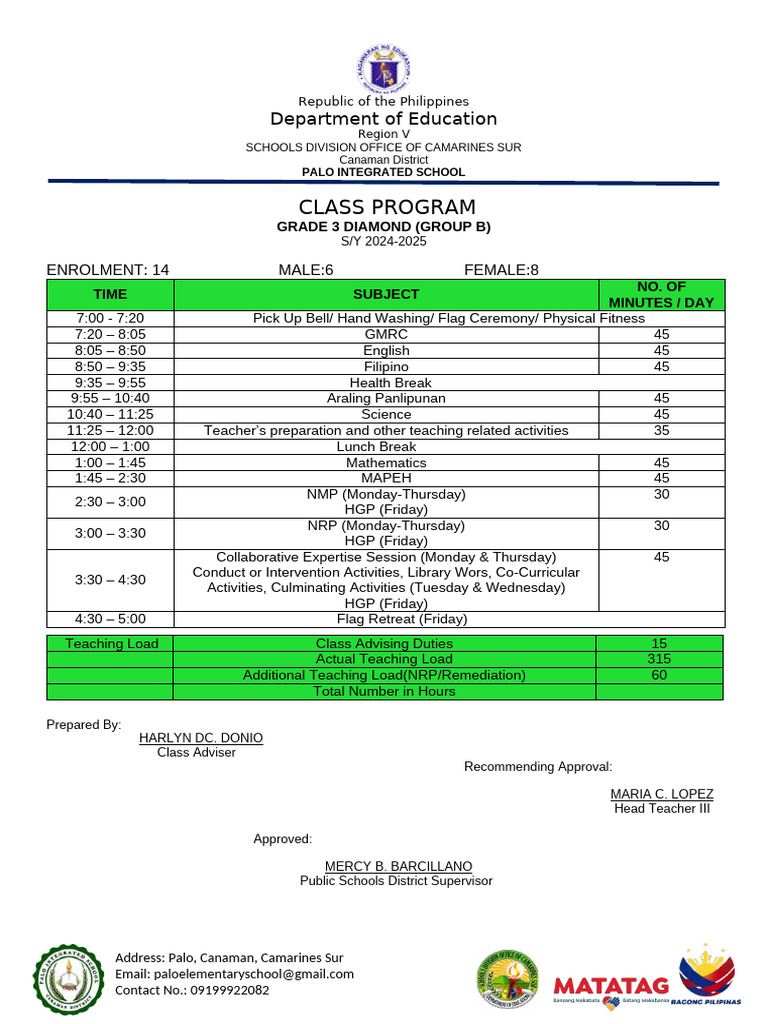 Class Program Grade 3 GROUP B | PDF