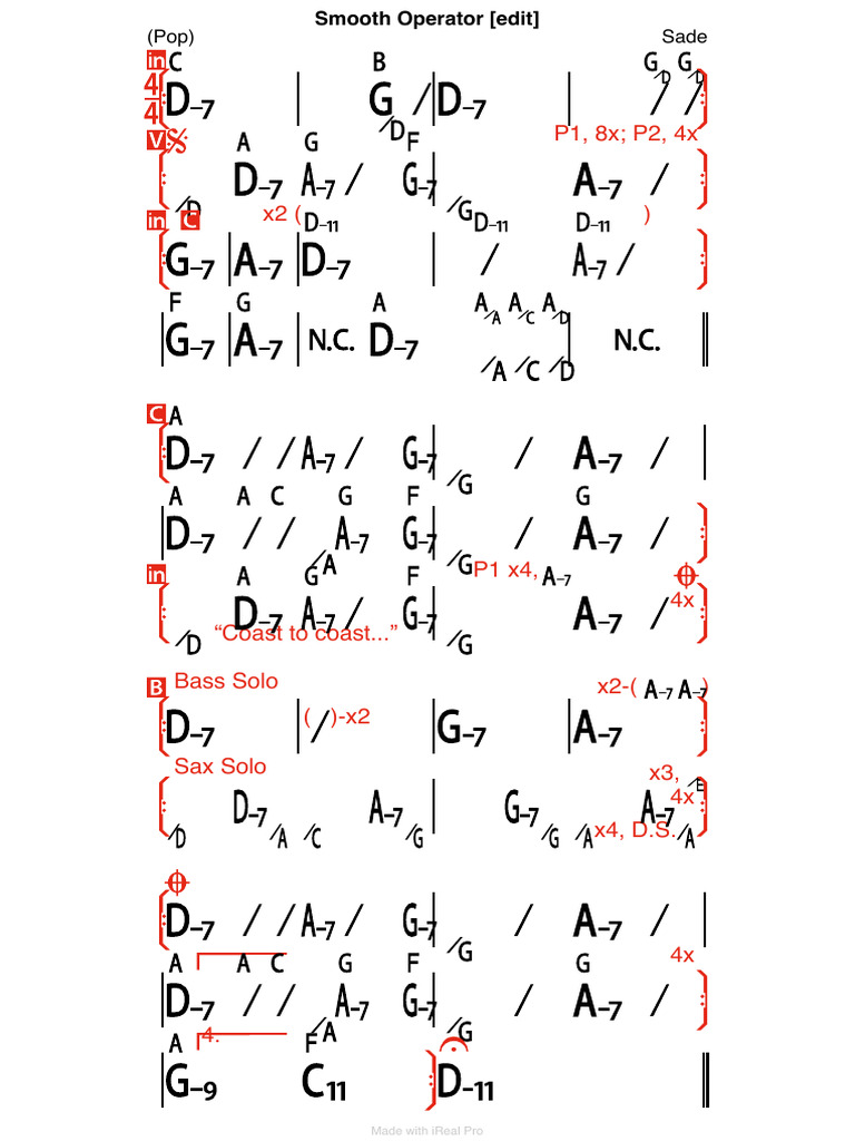 Sade - Smooth Operator - Chord Sheet | PDF