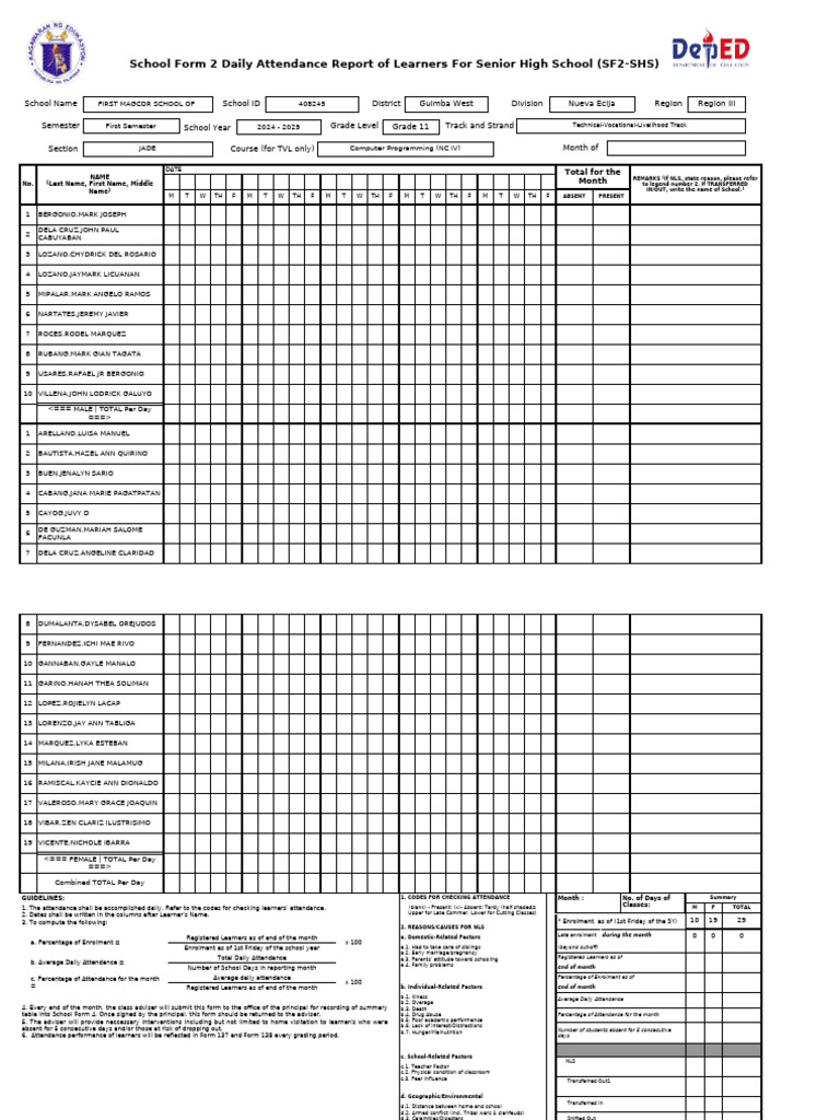School Form 2 (SF 2) | PDF