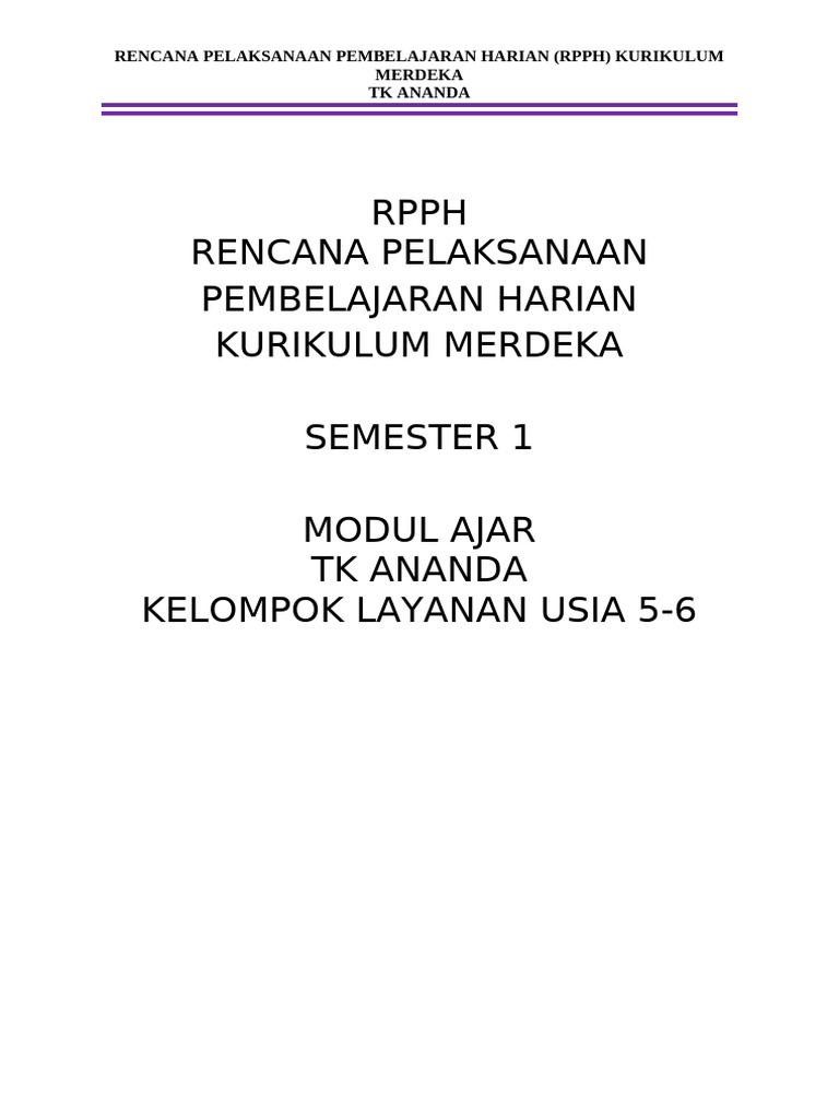 RPPH TK Ananda Keluargaku | PDF