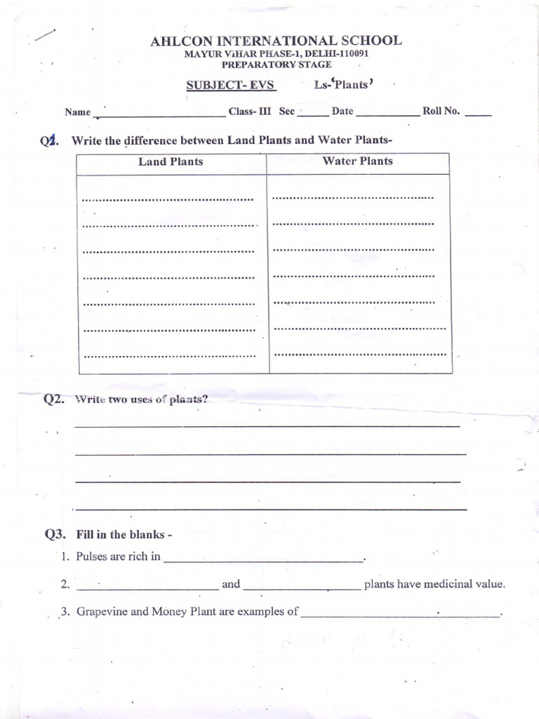 Class-3 - EVS Worksheet | PDF