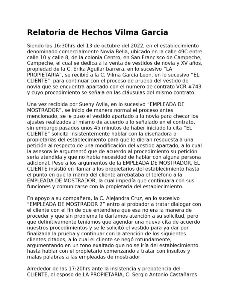 Relatoria de Hechos | PDF