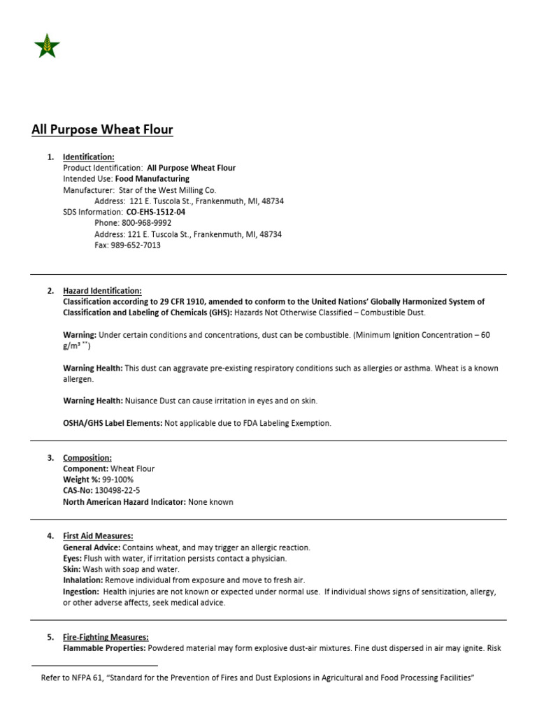SDS All Purpose Wheat Flour CO-EHS-1512-03 | PDF