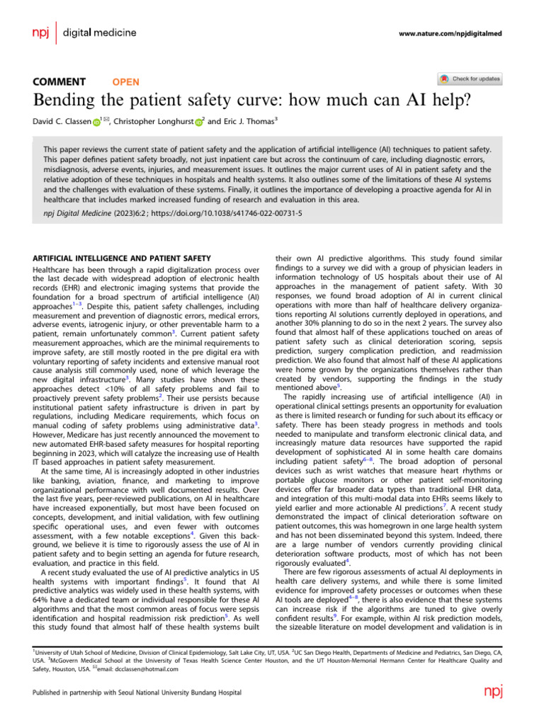 Bending The Patient Safety Curve How Much Can AI Help 1672984477 | PDF