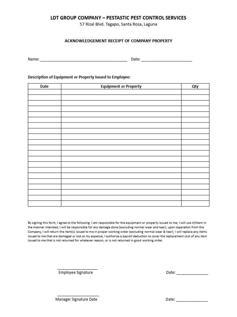 ACKNOWLEDGEMENT-RECEIPT-OF-COMPANY-PROPERTY | PDF