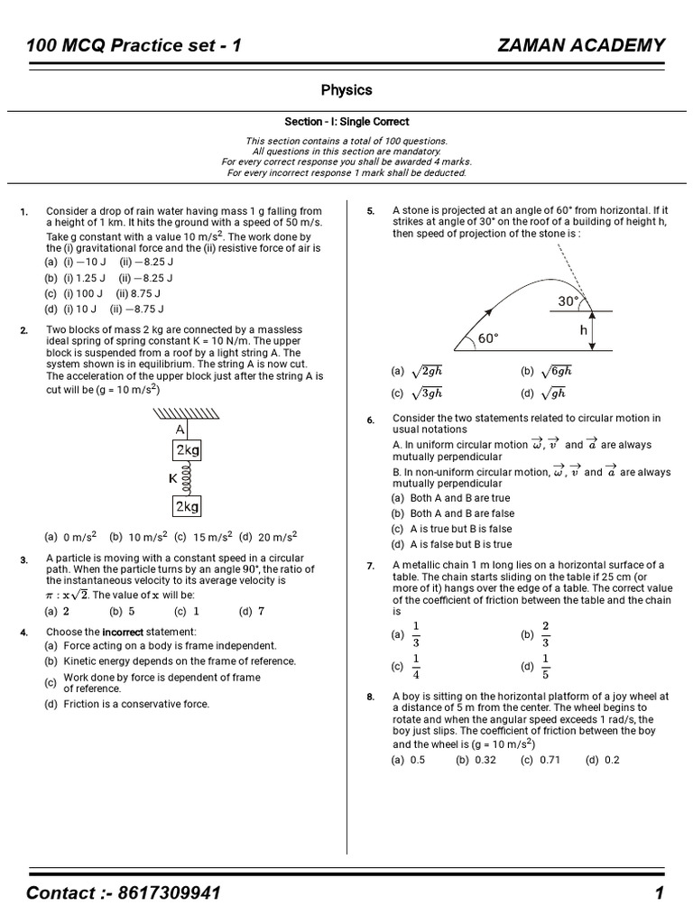 100 MCQs Practice Sheet - Q | PDF