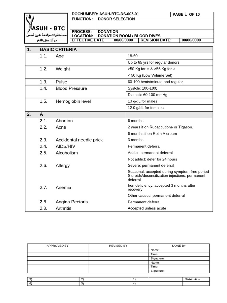 1b. Donor Selection Criteria | PDF | Medical Specialties | Blood