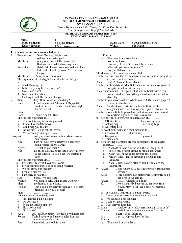 Soal Pts Bahasa Inggris Kelas XII | PDF