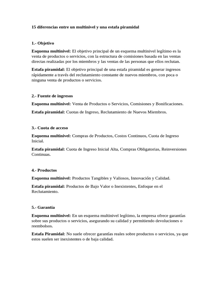 15 Diferencias Entre Un Multinivel y Una Estafa Piramidal | PDF