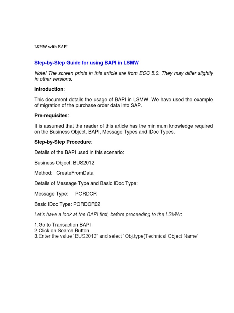 Lsmw With Bapi Download Free Pdf Computer File Data