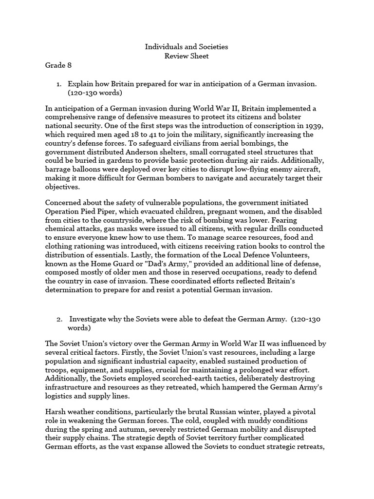 Review Sheet Answer Key 23 - 08 - 2024 | PDF | Adolf Hitler | World War II