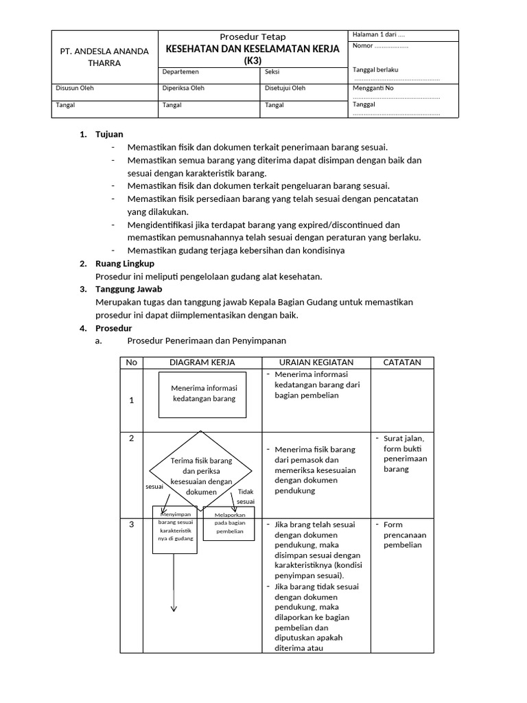Kesehatan Dan Keselamatan Kerja (K3) : 1. Tujuan | PDF