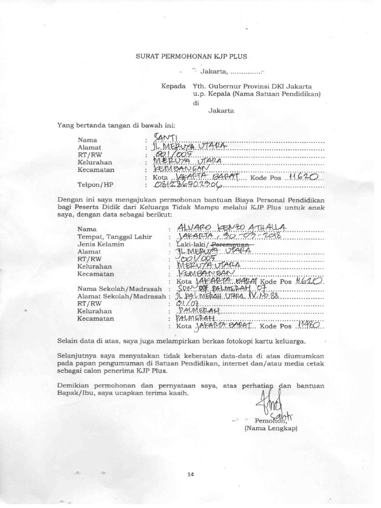 Surat Permohonan KJP | PDF