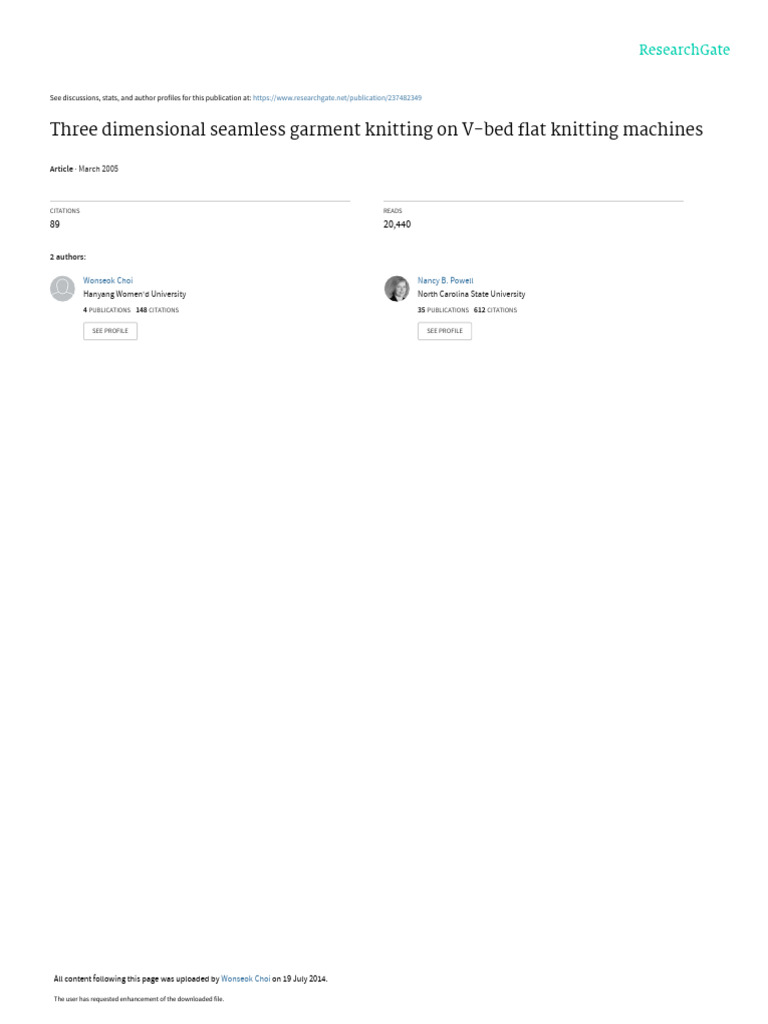 Three Dimensional Seamless Garment Knitting On V-B | PDF